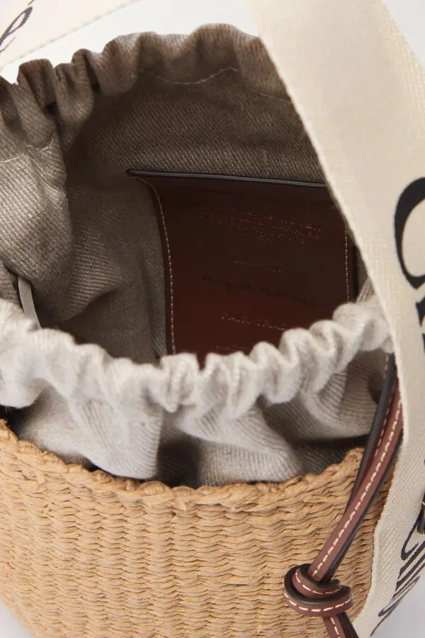 Chloé Woody Small Leather-trimmed Raffia Basket Bag
