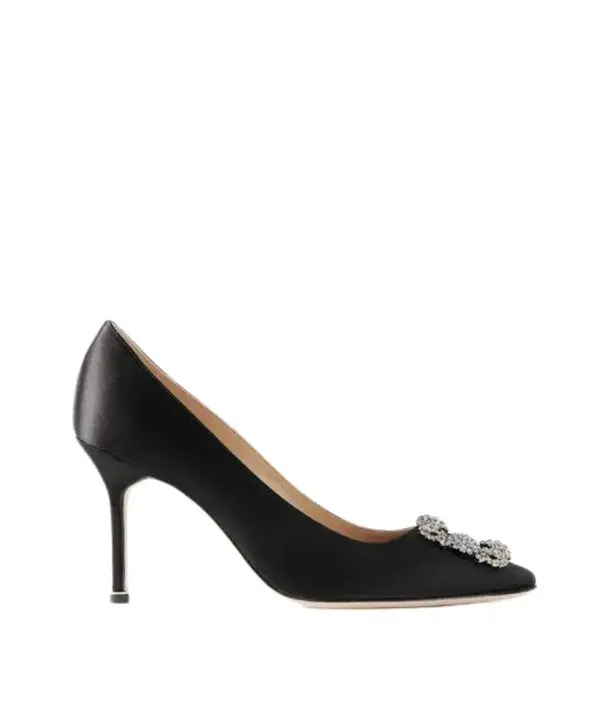Manolo Blahnik Hangisi 90 Crystal-embellished Satin Pumps - Black