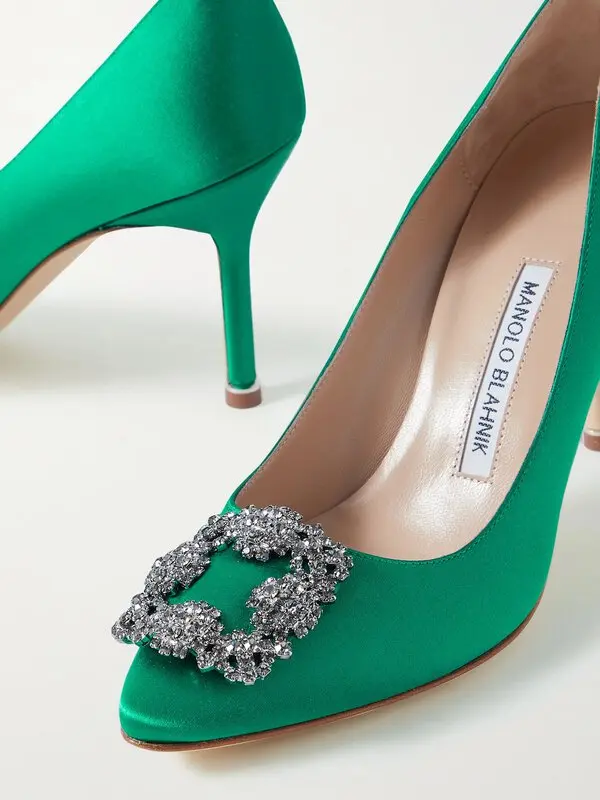 Manolo Blahnik Hangisi 90 Crystal-embellished Satin Pumps - Green