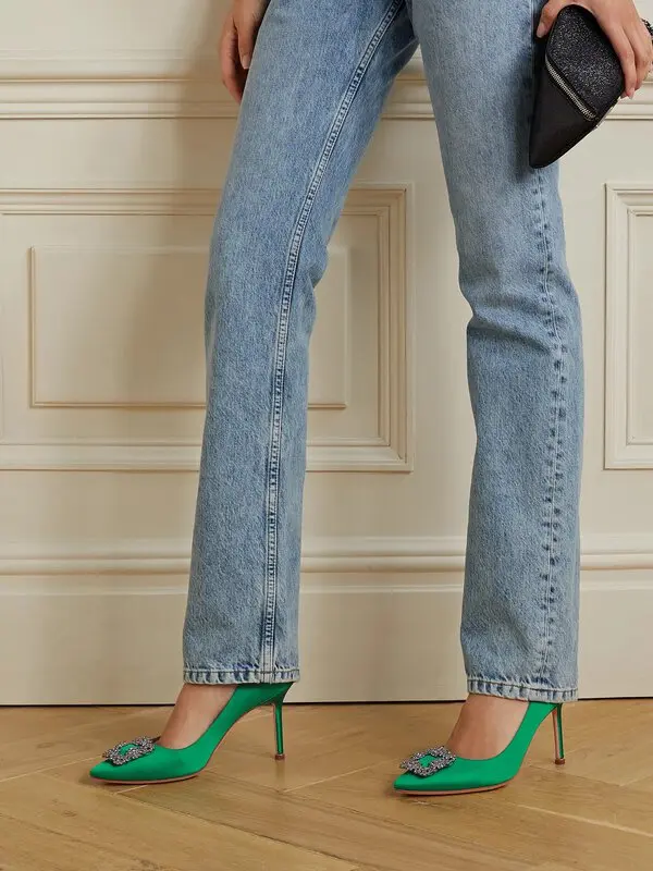 Manolo Blahnik Hangisi 90 Crystal-embellished Satin Pumps - Green