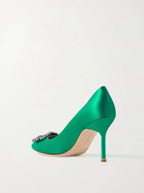 Manolo Blahnik Hangisi 90 Crystal-embellished Satin Pumps - Green