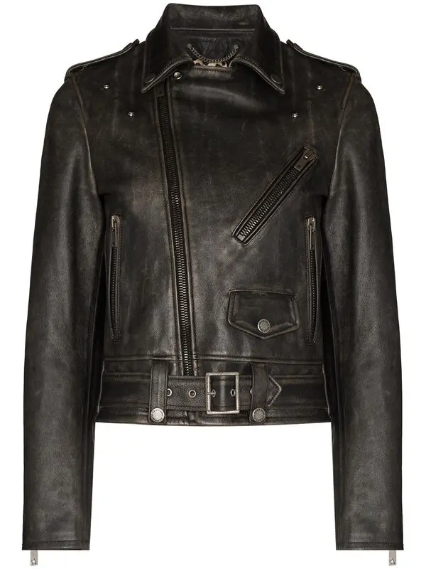 GOLDEN GOOSE Distressed-effect Leather Biker Jacket - Black