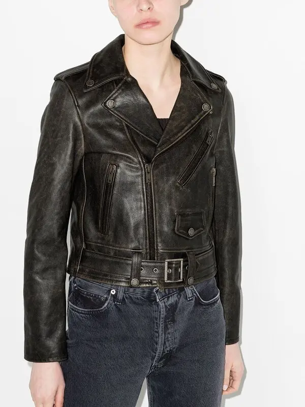 GOLDEN GOOSE Distressed-effect Leather Biker Jacket - Black