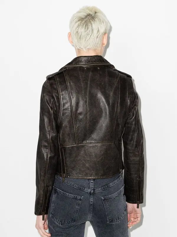 GOLDEN GOOSE Distressed-effect Leather Biker Jacket - Black