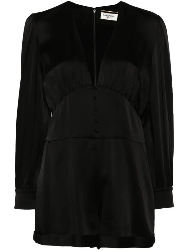 Saint Laurent Silk Playsuit - Black