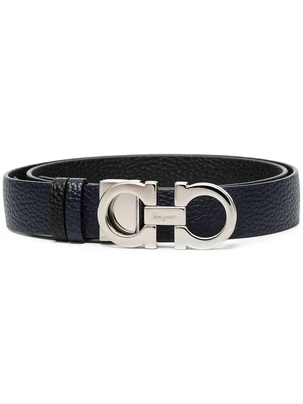 FERRAGAMO Gancini Buckle Reversible Leather Belt - Blue