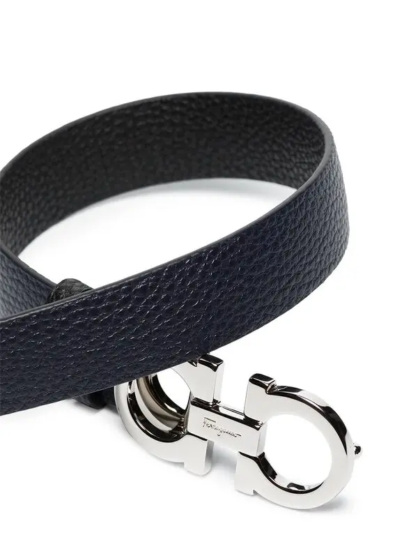 FERRAGAMO Gancini Buckle Reversible Leather Belt - Blue