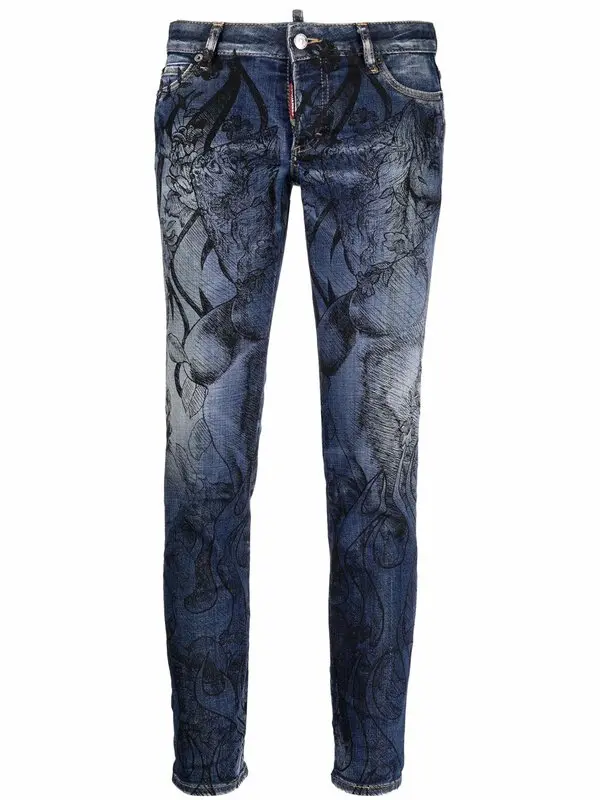 Dsquared2 Floral-print Skinny Jeans - Blue