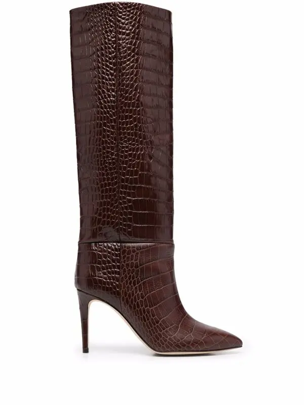 Paris Texas Croc-effect Leather High Stiletto Boots - Brown