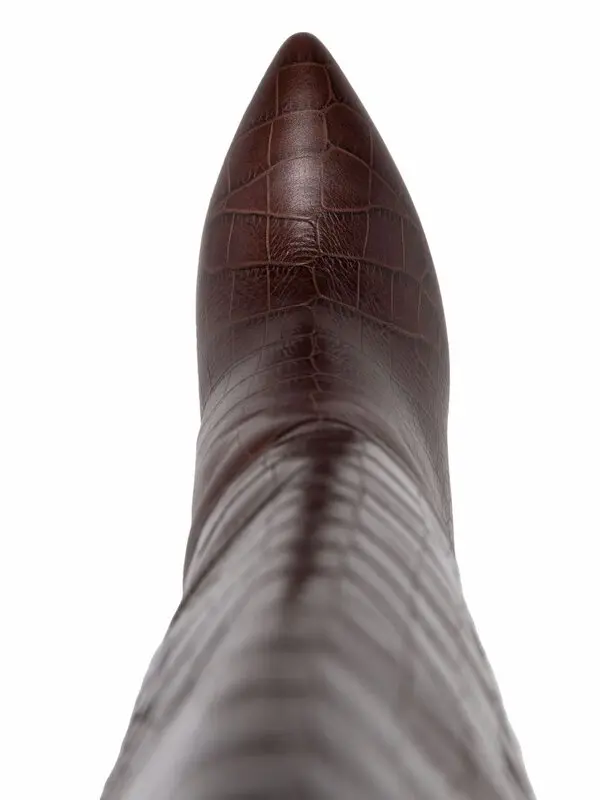 Paris Texas Croc-effect Leather High Stiletto Boots - Brown