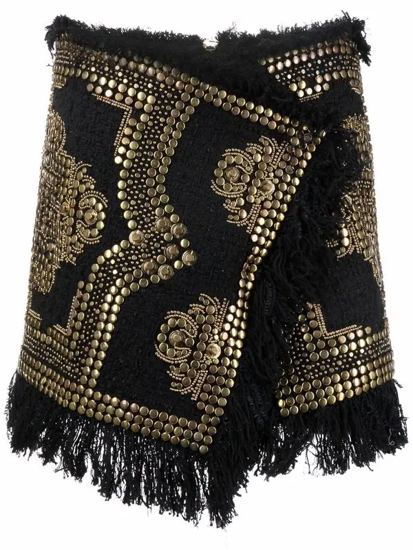 Balmain All Over Studded Embroidered Tweed Skirt - Black