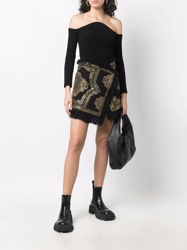 Balmain All Over Studded Embroidered Tweed Skirt
