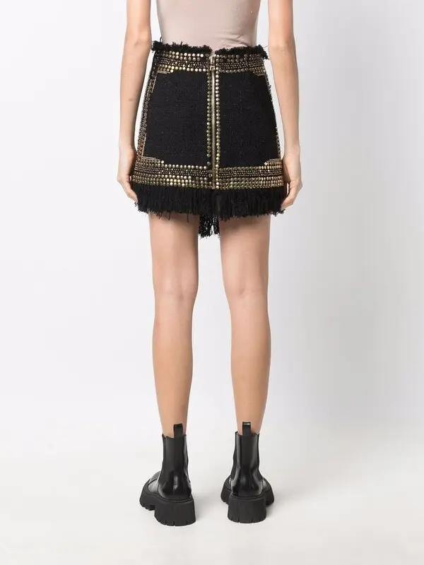 Balmain All Over Studded Embroidered Tweed Skirt