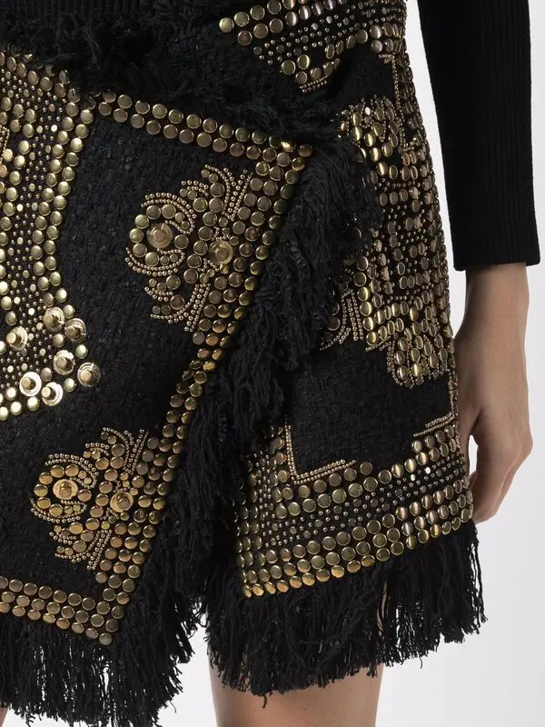 Balmain All Over Studded Embroidered Tweed Skirt