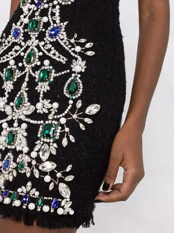 Balmain Jeweled Bustier Tweed Dress