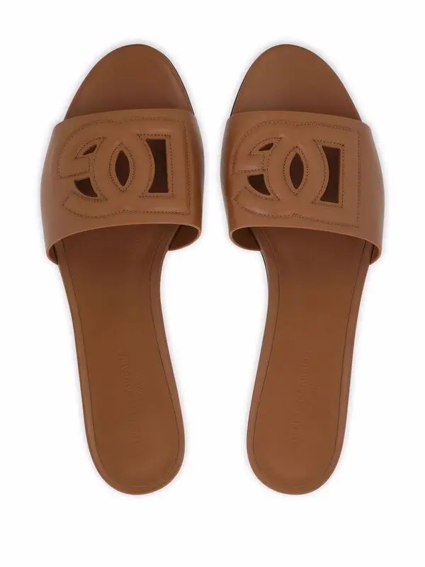 Dolce & Gabbana Logo Leather Sandals - Brown