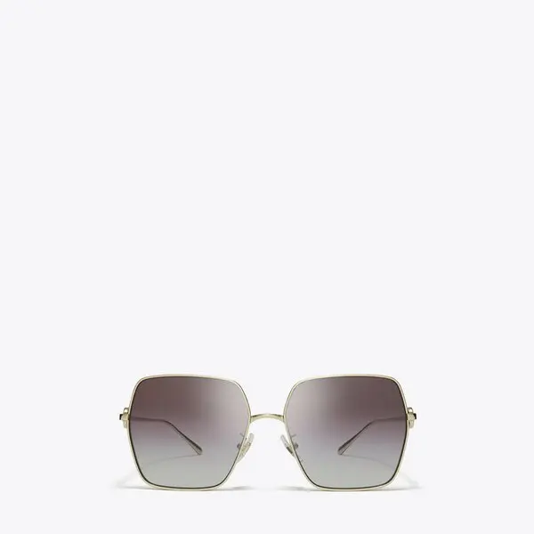 Tory Burch Miller Oversized Square Sunglasses - Shiny Light Gold/grey Gradient Violet