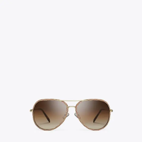Tory Burch Eleanor Pilot Sunglasses - Light Gold/t Monogram/brown Gradient