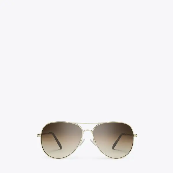 Tory Burch Eleanor Pilot Sunglasses - Shiny Light Gold/brown Gradient