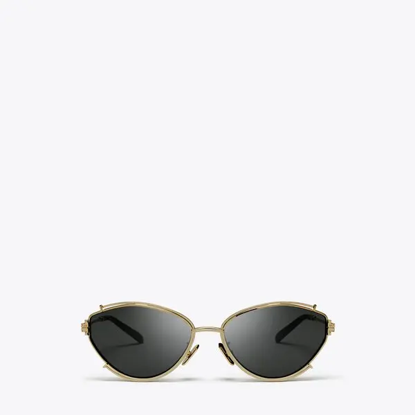 Tory Burch Eleanor Oval Sunglasses - Shiny Gold/dark Grey