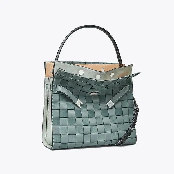 Tory Burch Lee Radziwill Woven Double Bag In Arctic - 37% Off