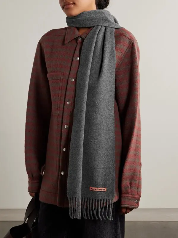 Acne Studios Fringed Wool Scarf - Gray