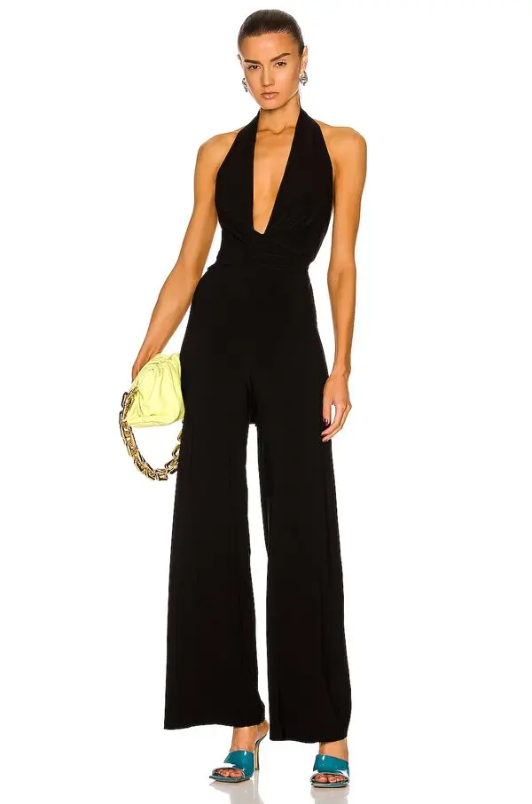 Norma Kamali Halter Wrap Straight Leg Jumpsuit - Black