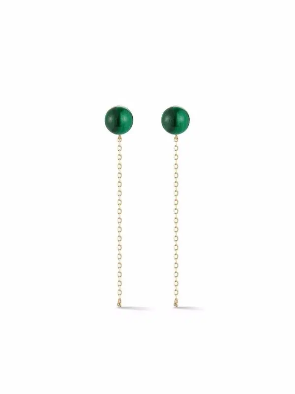 Mateo 14kt Yellow Malachite Stud Chain Drop Earrings - Gold