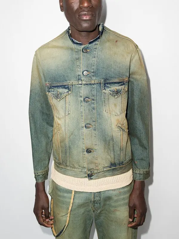 MAISON MARGIELA Raw-cut Collar Denim Jacket - Neutrals