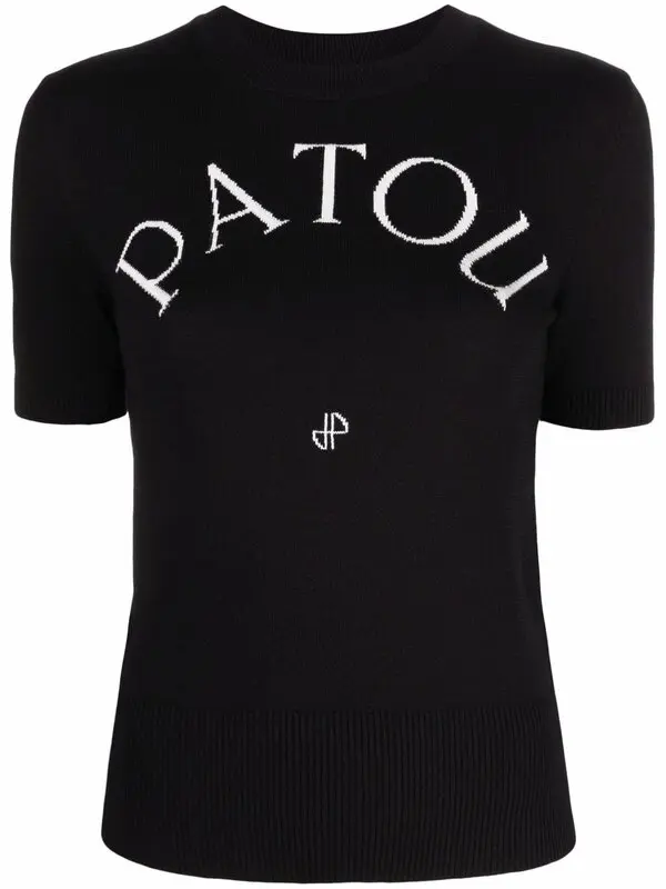 Patou Logo Intarsia-Knit Short Sleeve Jumper - Black | Editorialist