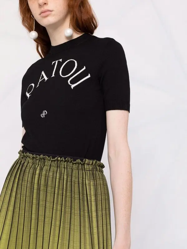 トップス PATOU cropped patou inatarsia top BLACK Patou Logo-Jacquard Knit Top - Black | Editorialist