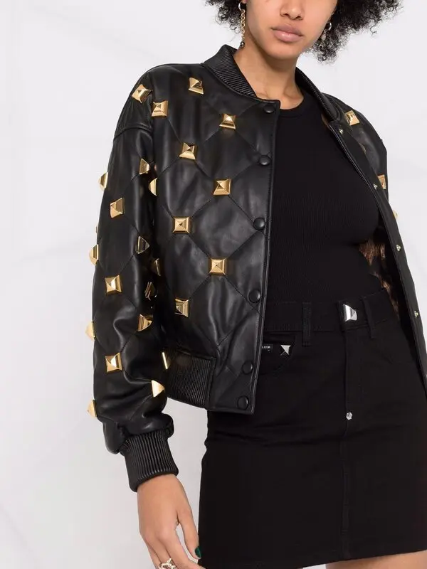 Philipp Plein Studded Quilted Bomber Jacket - Black