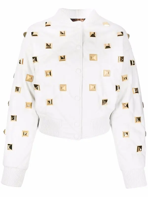 Philipp Plein Studded Quilted Bomber Jacket - White