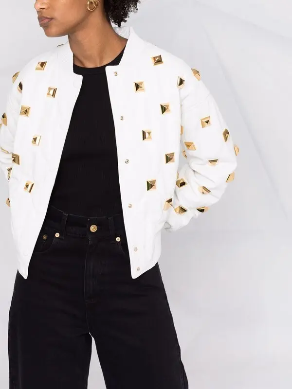 Philipp Plein Studded Quilted Bomber Jacket - White