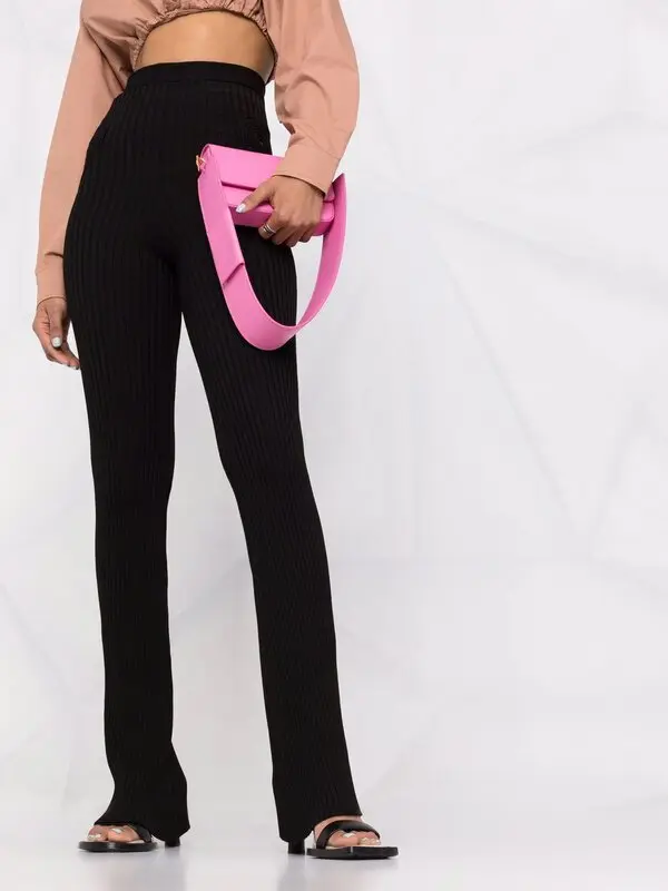 ANDREĀDAMO Ribbed-knit Bootcut Trousers - Black