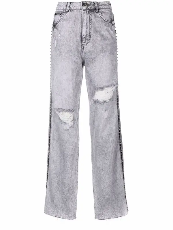 Philipp Plein Crystal Ripped Straight Jeans