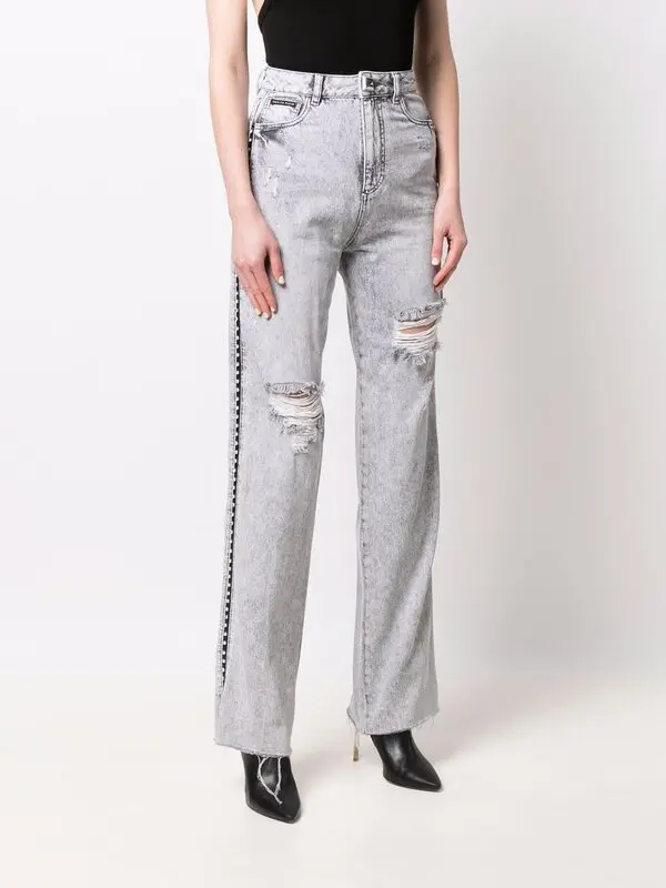 Philipp Plein Crystal Ripped Straight Jeans