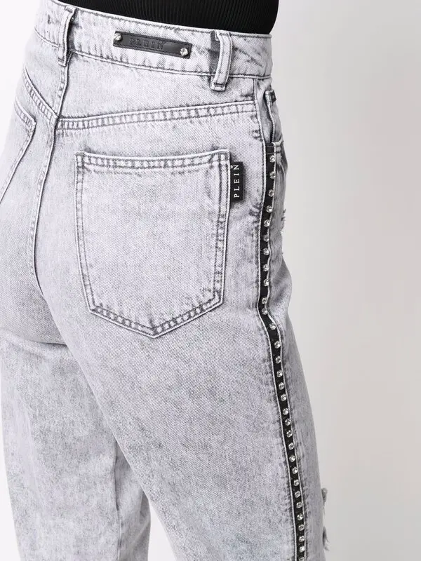 Philipp Plein Crystal Ripped Straight Jeans