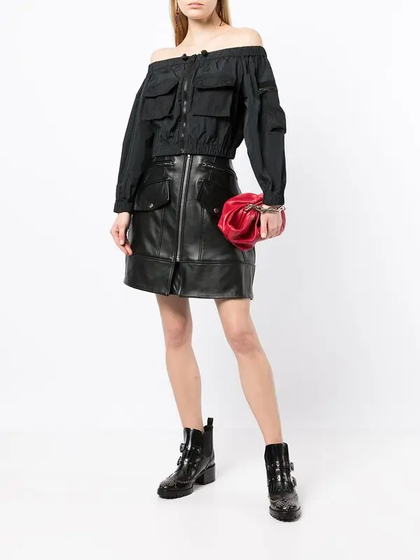 Red Valentino Off-shoulder Cropped Zip-up Jacket
