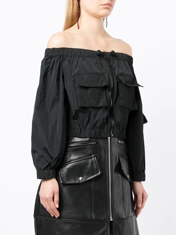 Red Valentino Off-shoulder Cropped Zip-up Jacket