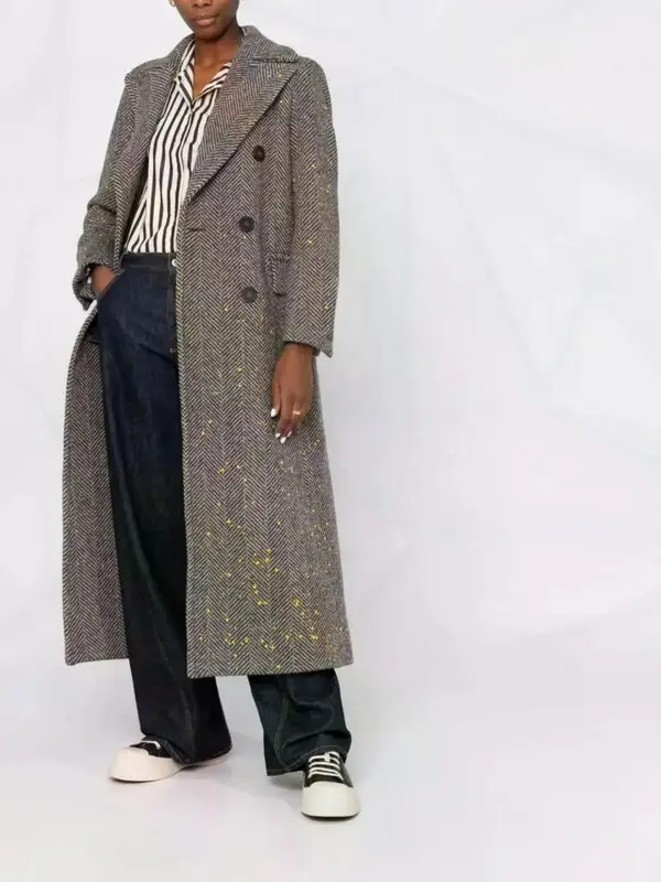 GOLDEN GOOSE Berhen Long Herringbone Coat - Brown