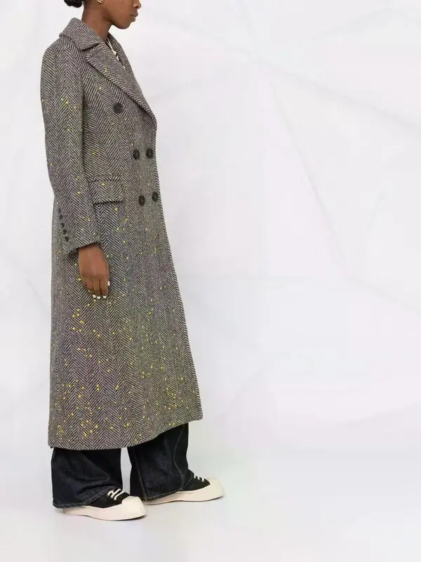 GOLDEN GOOSE Berhen Long Herringbone Coat - Brown