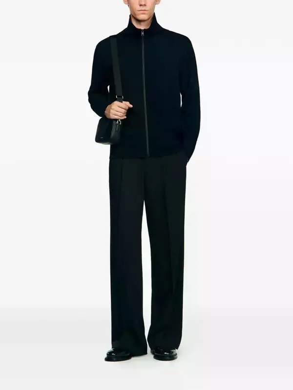 Sandro Zip-up Wool Blend High Neck Cardigan - Black
