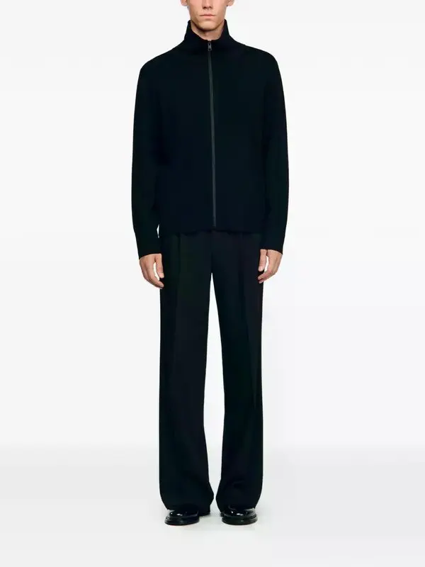 Sandro Zip-up Wool Blend High Neck Cardigan - Black