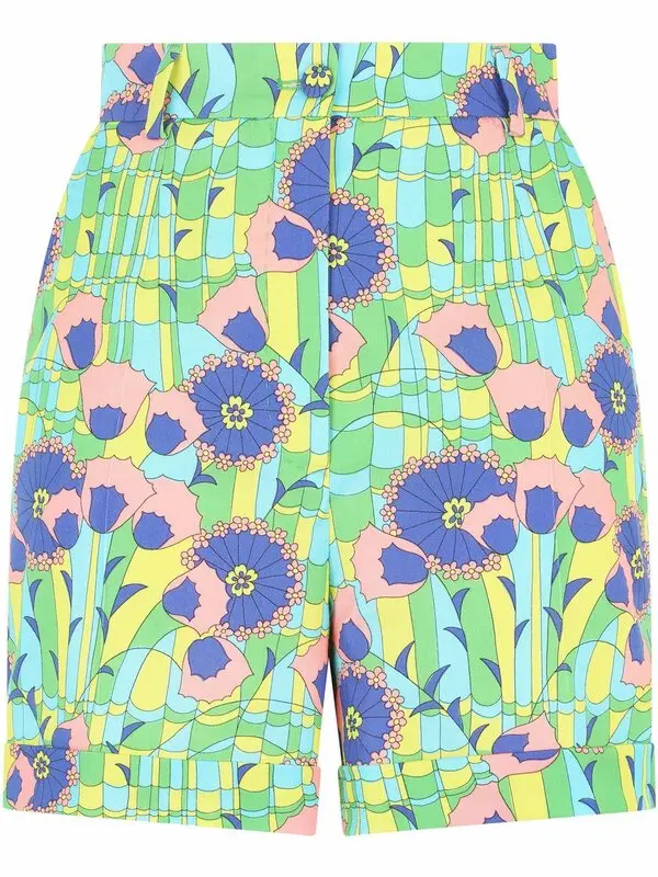 Dolce & Gabbana Floral-print High-waisted Shorts - Green