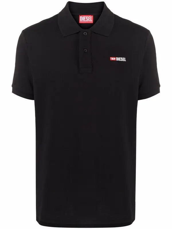 DIESEL® Cotton Polo Shirt With Logo - Black