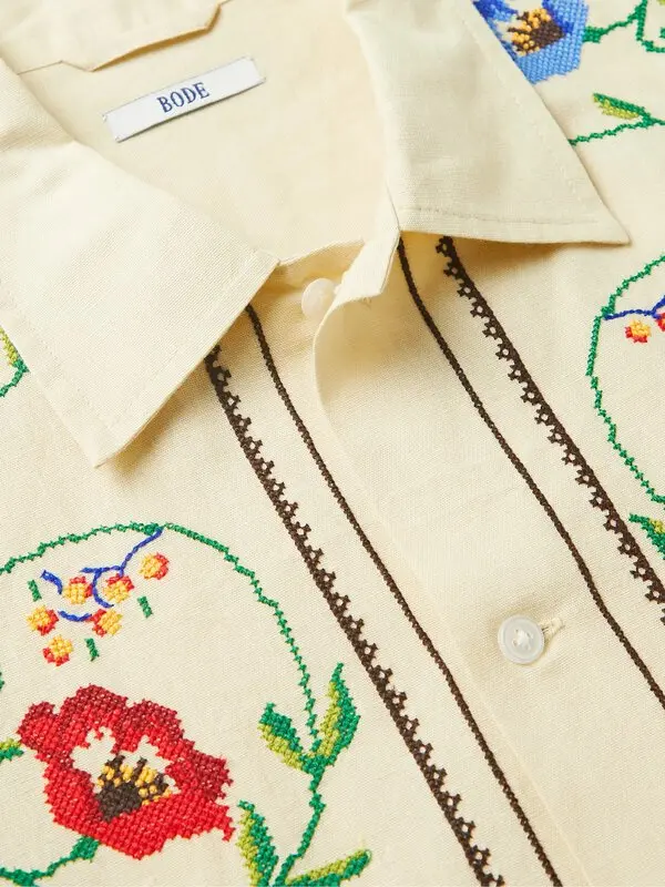 Bode Morning Glory Embroidered Linen And Cotton-Blend Shirt L