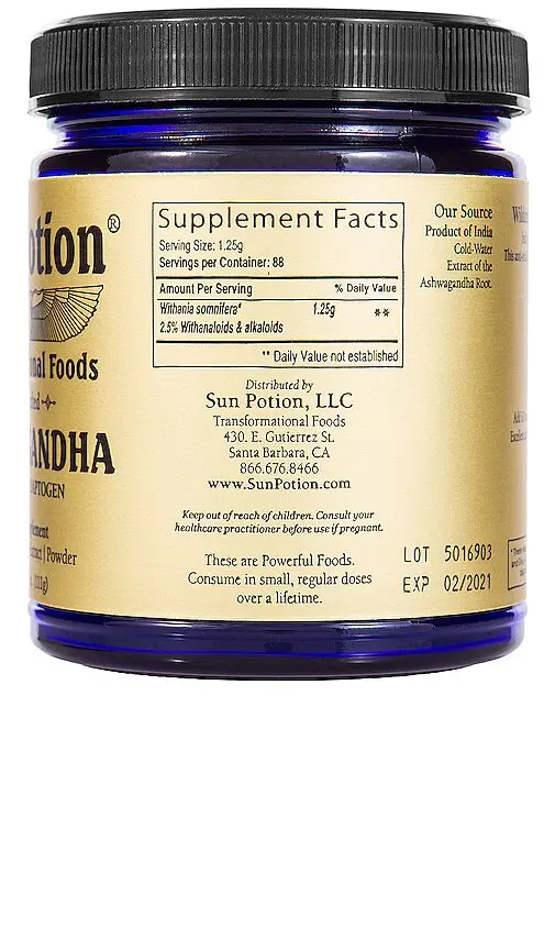 SUN POTION Organic Ashwagandha Ayurvedic Adaptogen Powder