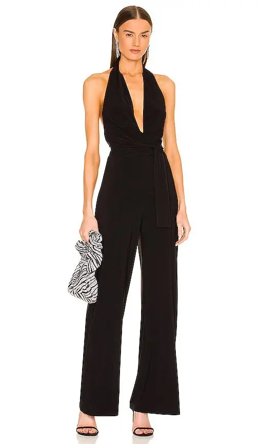 Norma Kamali Halter Wrap Straight Leg Jumpsuit - Black
