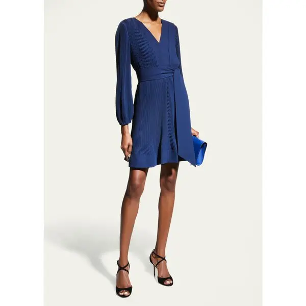 MILLY Liv Pleated Dress - Navy